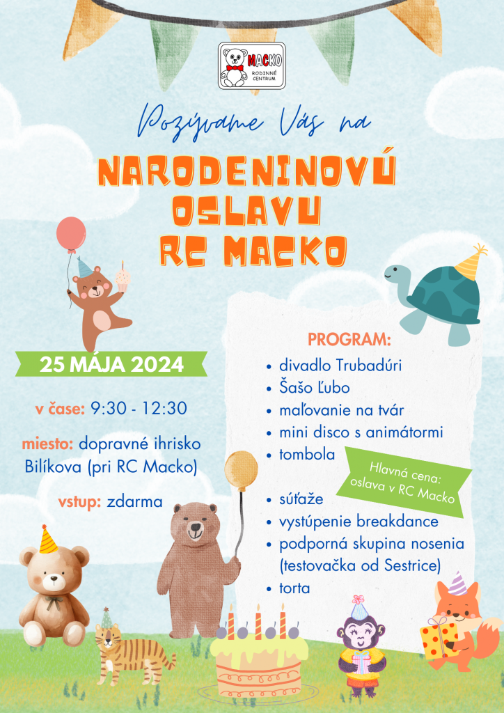 Pozvánka na oslavu - Rodinné centrum Macko